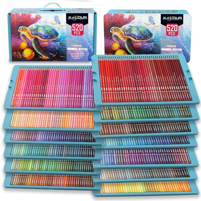 KALOUR Pro Crayons de Couleur, Ensemble de 520 Couleurs, Mine Douce ...