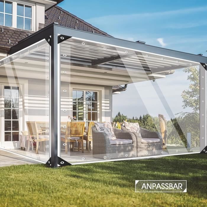 Bâche Transparente PVC 420G-M² avec Œillets et Corde Fixe - Taille Personnalisable jusqu'à ...