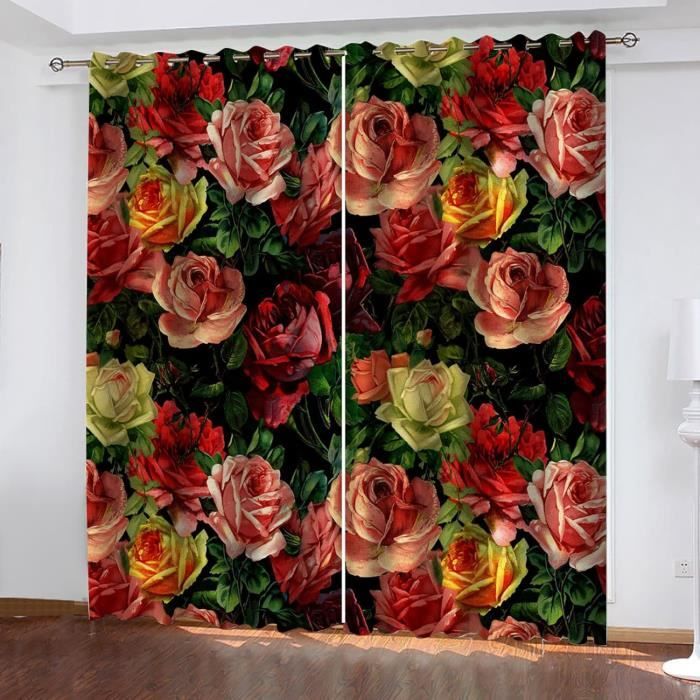 Rideau Salon Moderne Lot De 2-3D Rosier Rouge Imprimé Rideaux ...