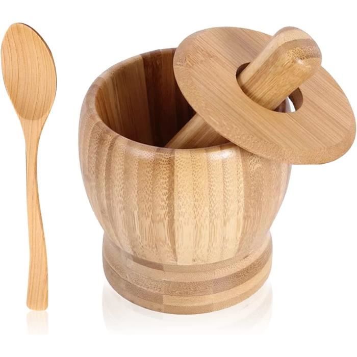 Grand pilon en bois et mortier Moulin à ail Bol à guacamole Couleur : L ...