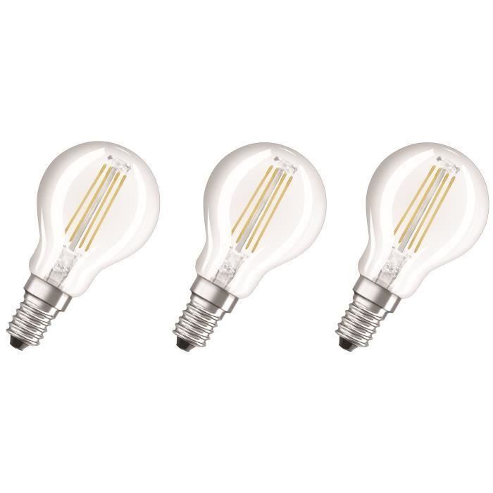 OSRAM Lot de 3 Ampoules LED E14 sphérique claire 4 W équivalent à 40 W blanc chaud (Lot de 2 ...