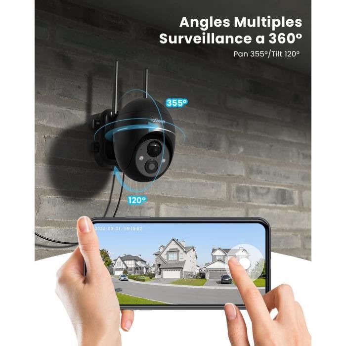 IeGeek 2K Camera Exterieur Solaire 2PCS - 360° Camera Surveillance WiFi ...