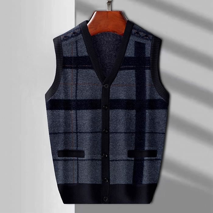 Cardigan à col en V avec poches pour hommes,haut précieux,pull chaud ...