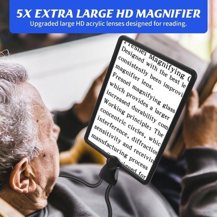 5X Grande Loupe de Lecture avec Lumière, Rechargeable Lampe Loupe Mains Libres avec Col de Cygne ...