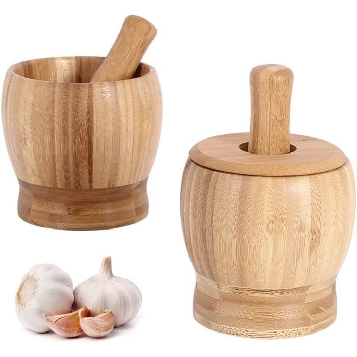 Grand pilon en bois et mortier Moulin à ail Bol à guacamole Couleur : L ...