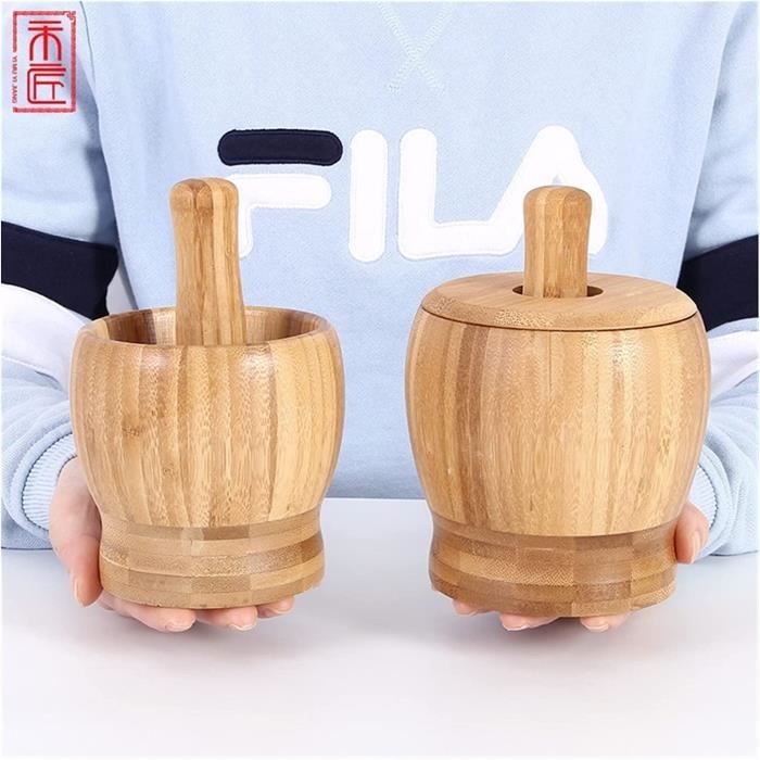 Grand pilon en bois et mortier Moulin à ail Bol à guacamole Couleur : L ...