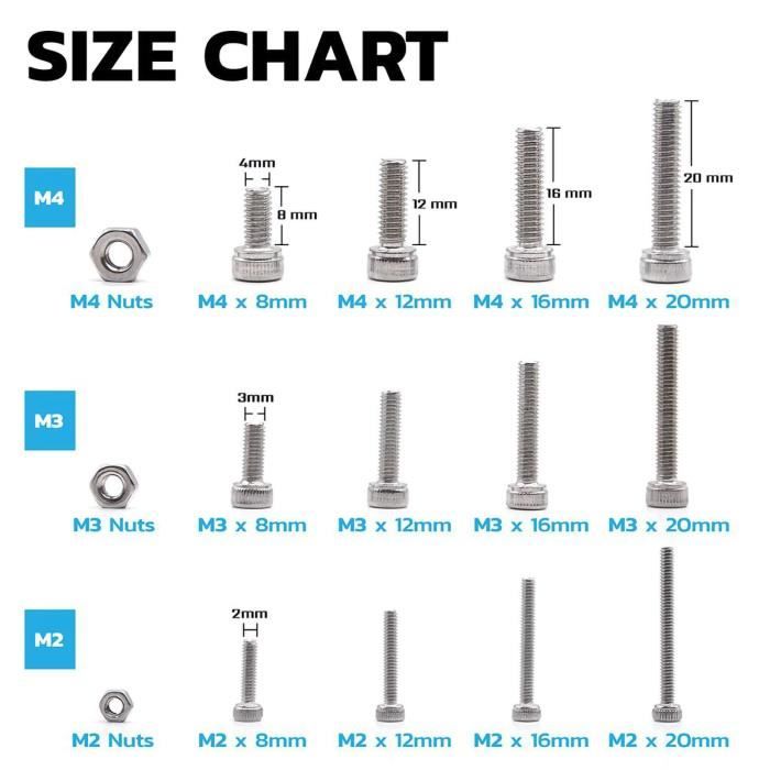 Vis et écrous - SALALIS - M2 M3 M4 - Acier inoxydable 304 - 480 pièces - Hexagonale - Cdiscount ...