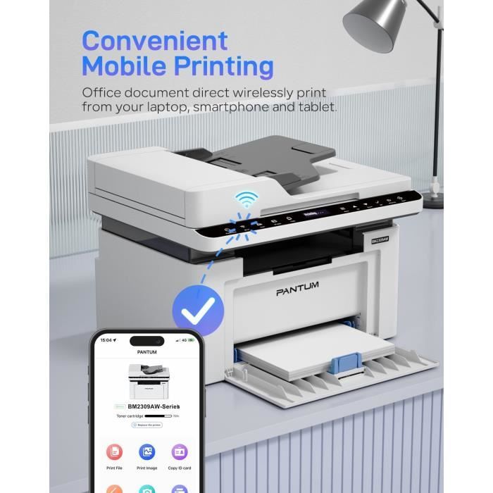 Bm2309Aw Imprimante Laser Wifi Multifonction, Noir Et Blanc, Impression Scanner Copie 3En1 Avec ...