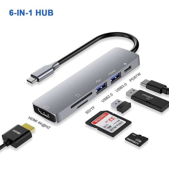 6 en 1 - Station D'accueil Hub Usb Type-c Vers Hdmi + Vga, Adaptateur Double Moniteur Avec ...