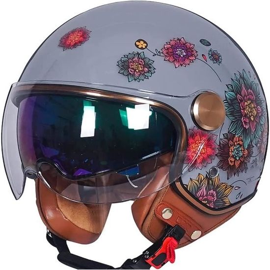 Casque Jet Moto 3-4 Demi Casques Casque Moto avec Double Visière Style ...
