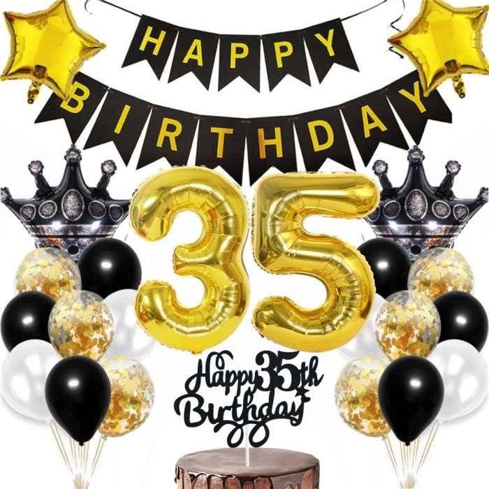 Ballon 35 Ans Anniversaire Femme, Or Noir Décoration De Fête De 35 ...