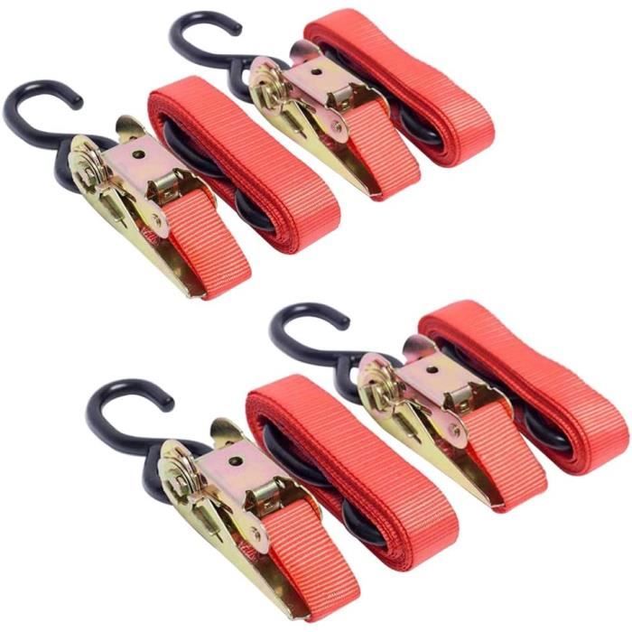 Lot de 4 Sangles à cliquet avec poignée en Fer et Double Crochet en S ...