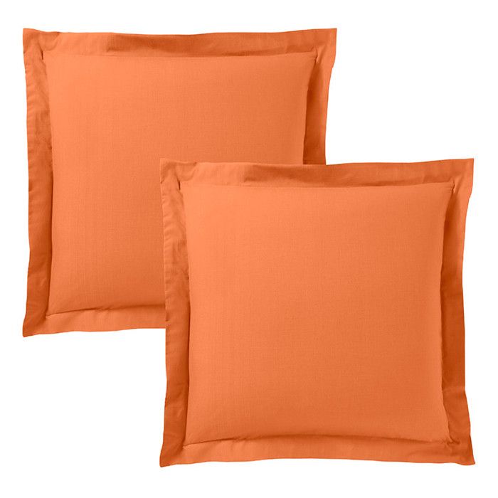 Lot de 2 taies d'oreiller Orange 63 x 63 cm volant plat piqué / 100% ...