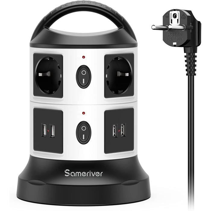 Tour Multiprise, Multi Prises Électriques avec 6 Prises et 4 Ports USB ...
