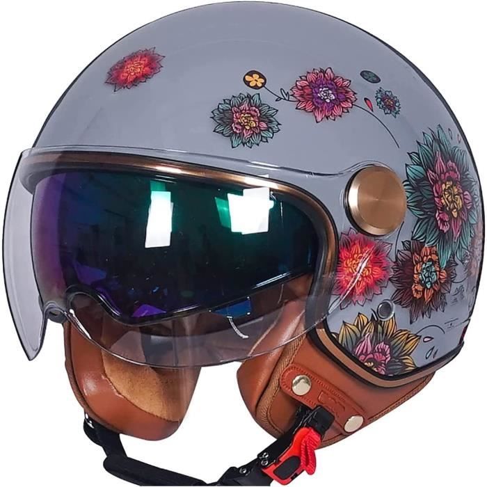Casque Jet Moto 3-4 Demi Casques Casque Moto avec Double Visière Style ...