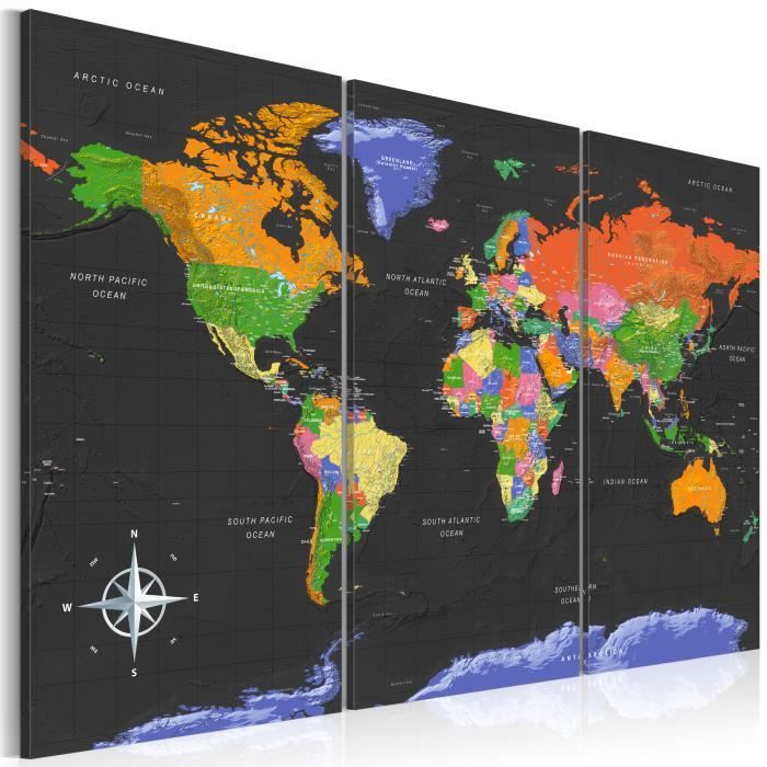 Tableau Cartes du monde Maps: Dark Depth 90x60 cm - Tableau deco ...