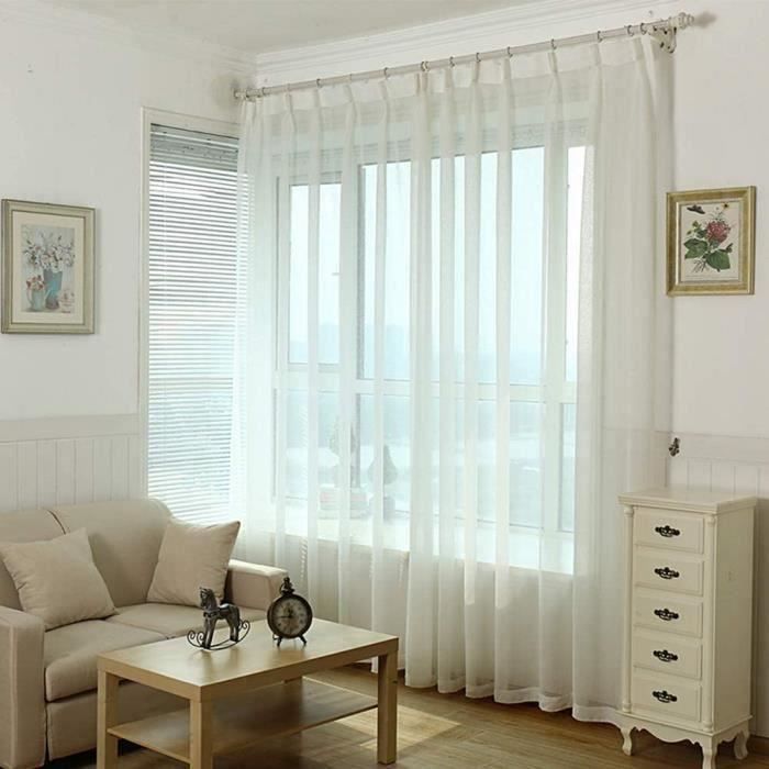 DOUBLE RIDEAUX ux Voilage de couleur unie moderne Deacutecoration de ...