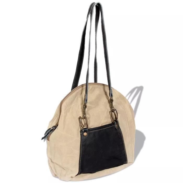 Sac à main Toile et cuir véritable Beige-DIN - Cdiscount Bagagerie ...