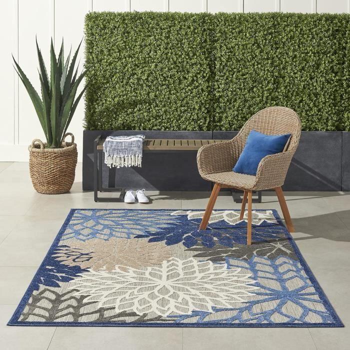 Aloha Tapis D'Intérieur Et D'Extérieur Motif Floral Bleu-Multicolore 150 X 200 Cm[H1297 ...