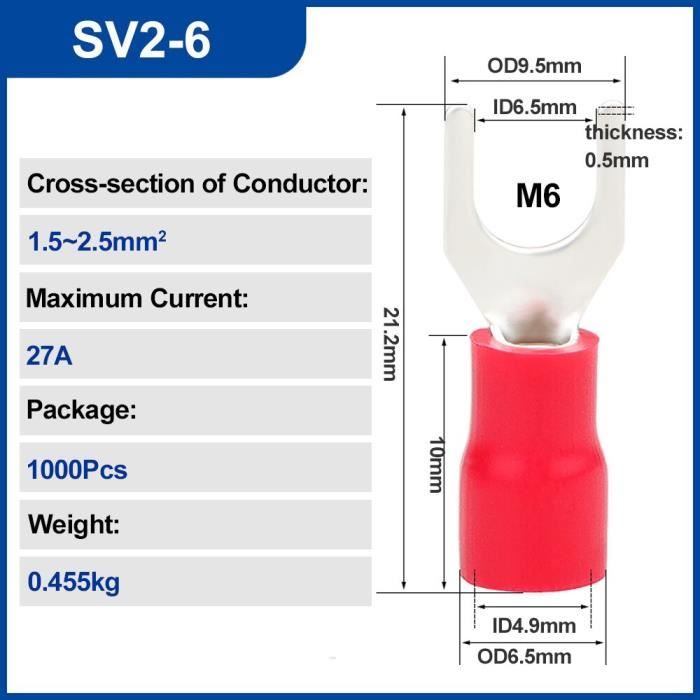 COSSE ELECTRIQUE,SV2-6--Bornes de câblage isolées SV 1000 2 1.25 (3 4 5 6), bornes à sertir de ...