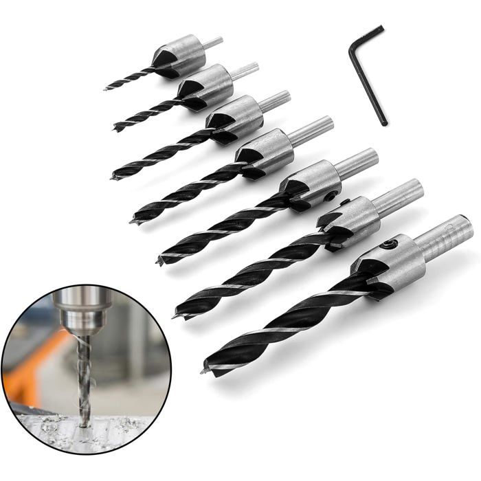 7pcs Foret Bois avec Fraise HSS Alésoirs de menuiserie Carottage ...