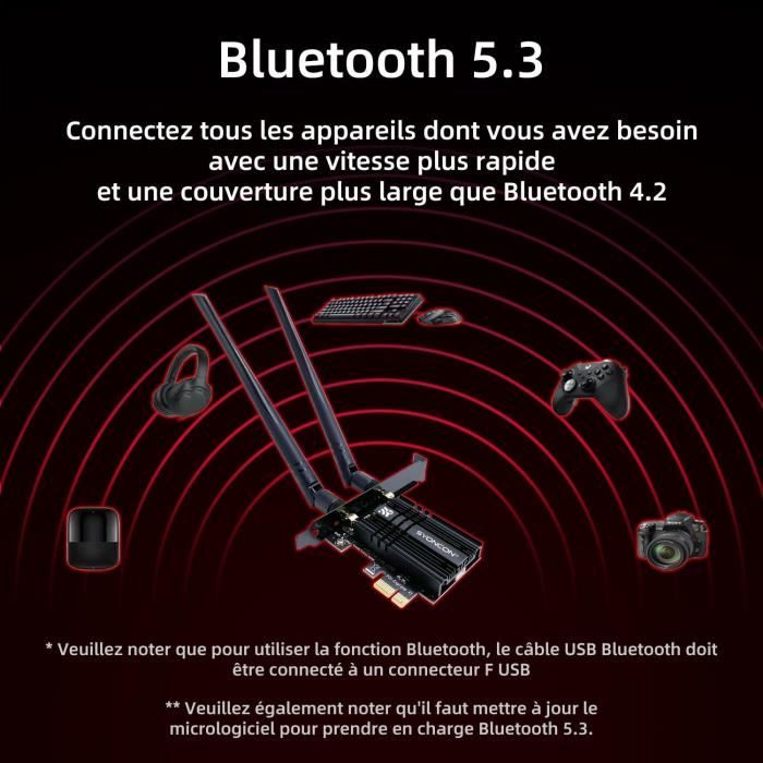 Carte Wifi Pcie Axe5400 Chipset Intel Ax210 Wifi 6E Avec Bluetooth 5.3 Tri-Bandes (6Ghz-5Ghz-2 ...