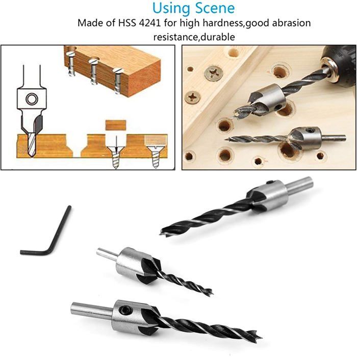 7pcs Foret Bois avec Fraise HSS Alésoirs de menuiserie Carottage ...
