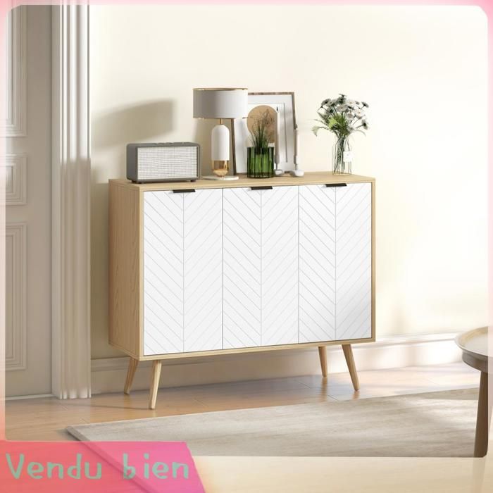 LIA Buffet bas chevrons bois naturel 91,5x35x77,4cm - Cdiscount Maison
