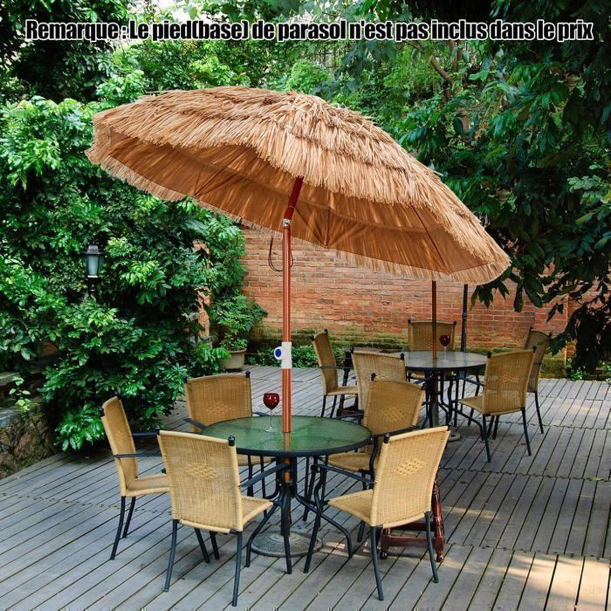 GIANTEX Parasol de Plage Inclinable Anti-UV/Vent en PP Paille 1,94M,Ø1 ...