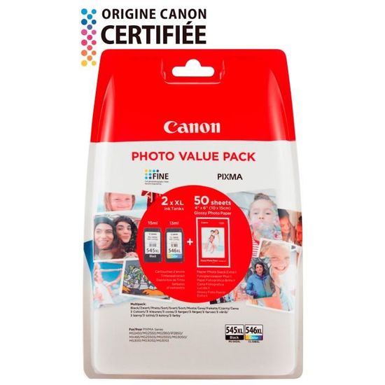 Cartouche jet d'encre CANON PG-545XL/CL-546XL - Noir, Cyan, Jaune ...
