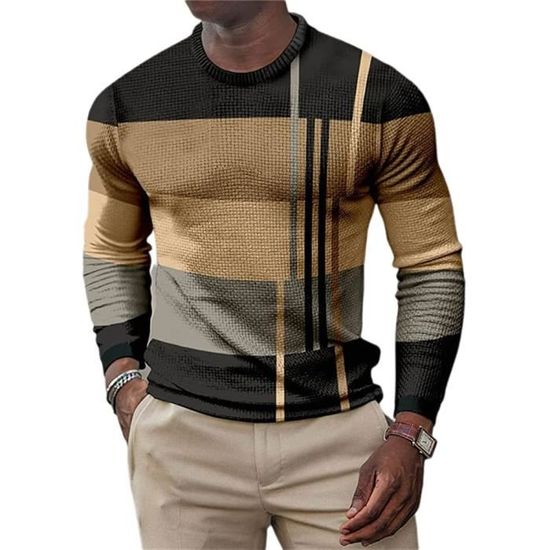 Tricot Homme Moderne Correspondance Couleurs Géométrie Manches Longues ...