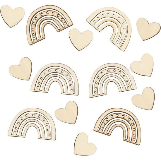 80Pcs Confettis En Bois Arc-En-Ciel Et Cœur Confettis Deco Anniversaire ...
