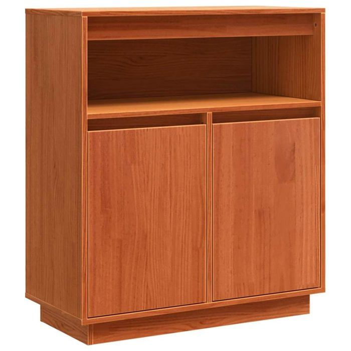 Buffet en pin massif - vidaXL - Brun cire - 70x34x80 cm - 2 portes à ...