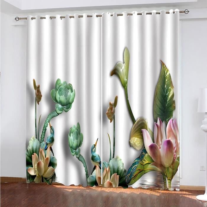 Rideau Salon Occultant Moderne - 3D Motif De Lotus De Jade Rideaux À ...