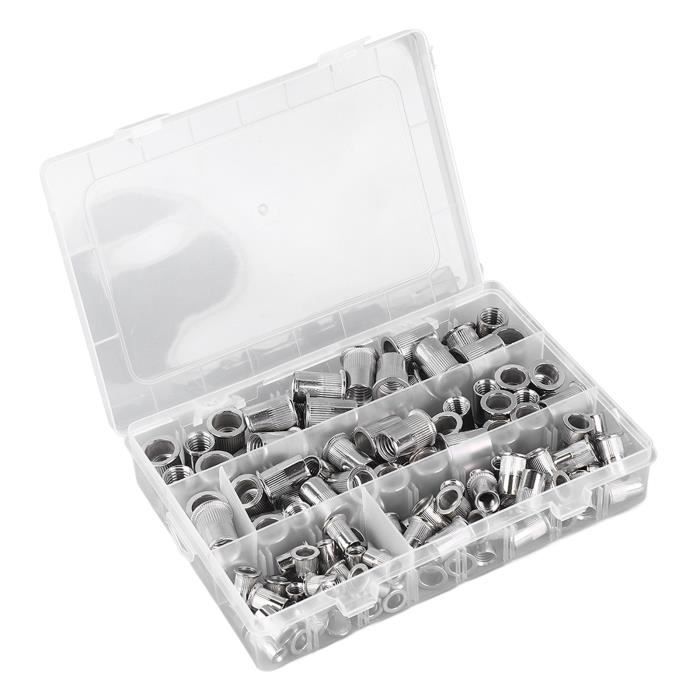 Cikonielf Écrou à rivets Kit D'assortiment de Fixations D'écrous Moletés Filetés à Tête Plate en ...
