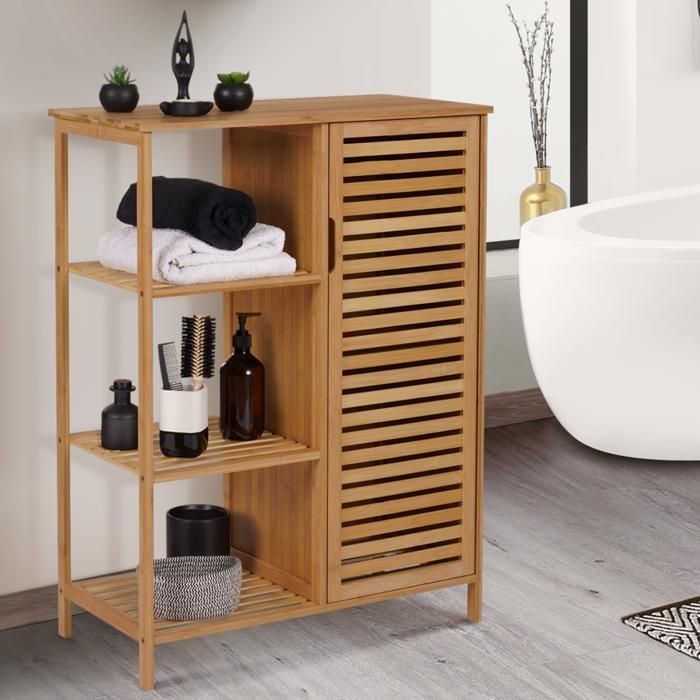 IDMARKET Meuble de rangement bambou BEA salle de bain 3 étagères avec ...