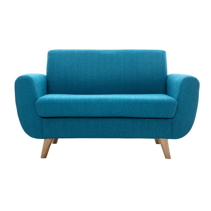 Miliboo - Canapé scandinave 2 places en tissu bleu canard et bois clair ...