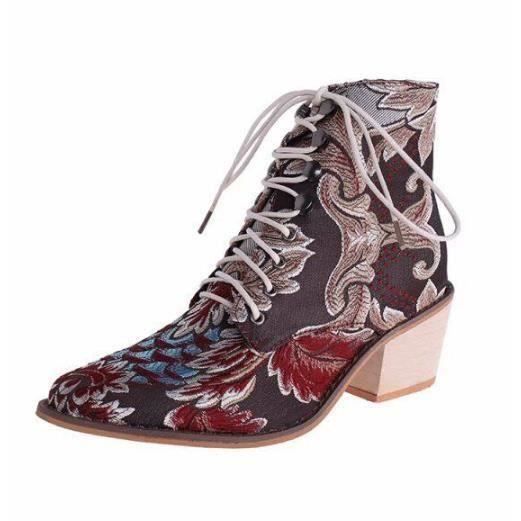 Femmes Chaussures Rétro en cuir antidérapante bout rond à lacets Martin ...