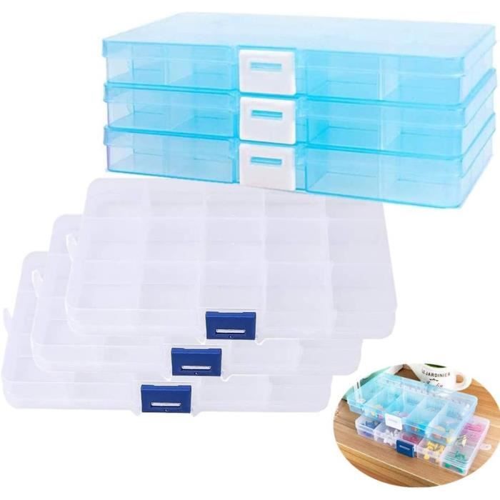 6 Boîte de Rangement Plastique avec Compartiment, 15 Grilles Boîte à ...