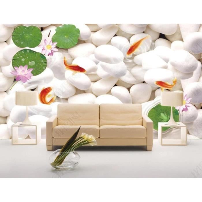 Papier Peint Panoramique 3D Feuille De Lotus Lotus Caillou Blanc Papier ...