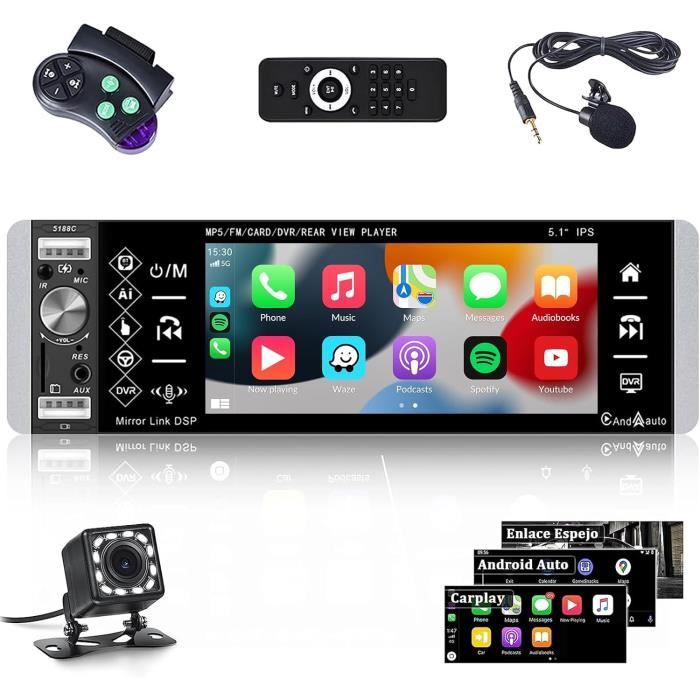 Autoradio 1 Din Mp5 5 Pouces Avec Commande Vocale, Carplay Android Auto ...