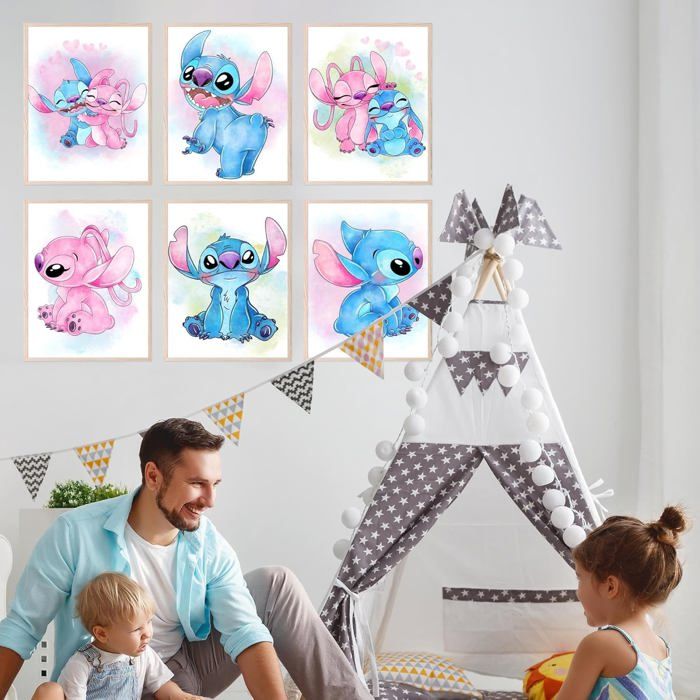 Set de 6 Posters Muraux Stitch, Affiche Chambre Fille,Impression d'art ...