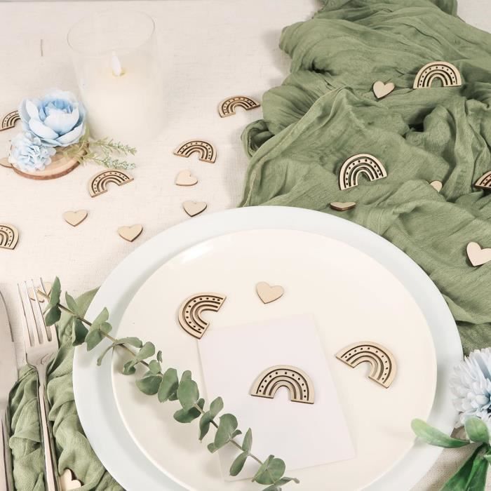 80Pcs Confettis En Bois Arc-En-Ciel Et Cœur Confettis Deco Anniversaire ...