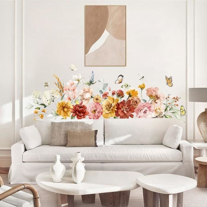 Stickers Muraux Chambre Adulte Salon Plante Autocollant Mural Fleurs ...