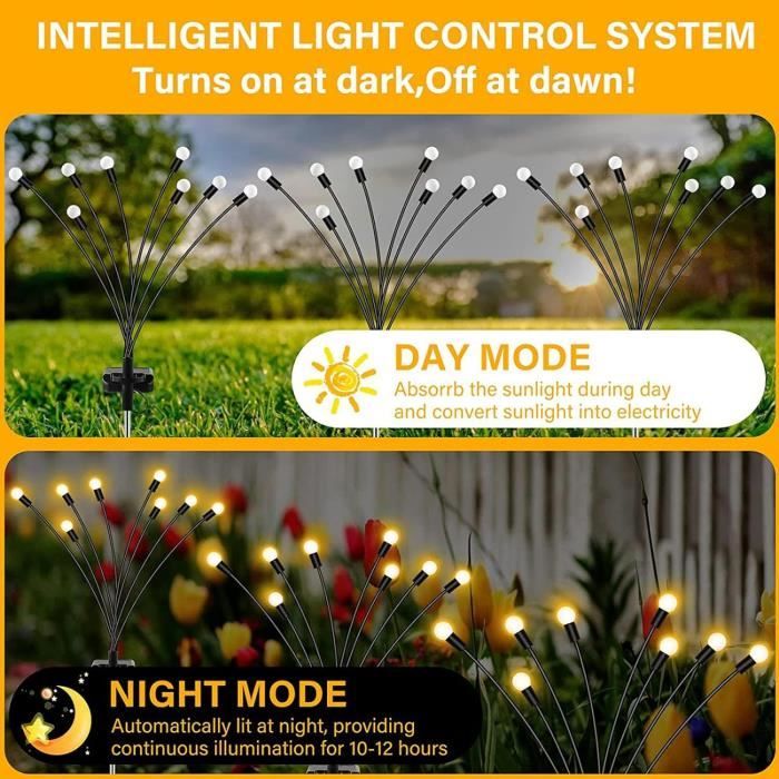 Lampe Solaire Effet Luciole, 4 Packs De 6 8 10 Led Lumiere Solaire Exterieur, Etanche Ip65 ...