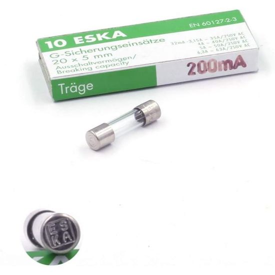 10x Fusible temporisé (T) en verre 200mA - 250VAC 5x20mm31 - Cdiscount ...