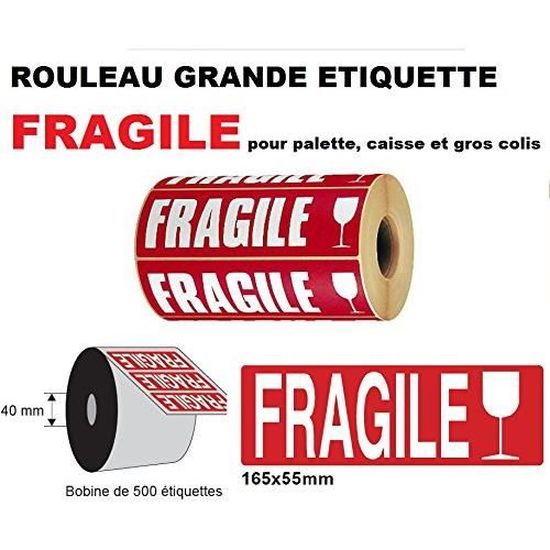 Grande Etiquettes de signalisation FRAGILE rouleau de 500 ex 165x55 ...