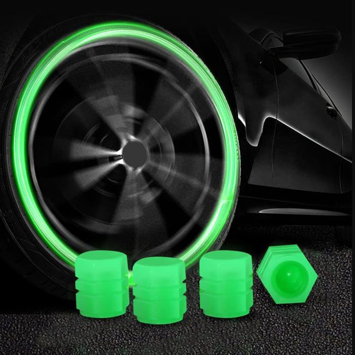 Vert Vert Bouchon de Valve, 4pcs Bouchon de Valve de Pneu Fluorescent ...