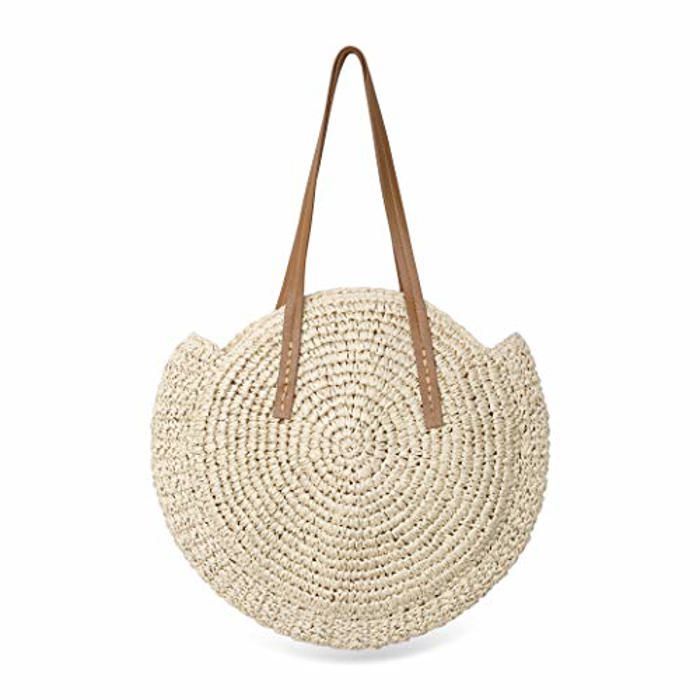 Sac De Paille Rond Sac de Plage d'été Pour Femme en Rotin Bandoulière à ...