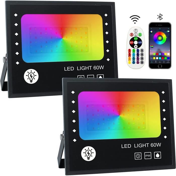 Projecteur LED Couleur, 60W Projecteur LED RGB Exterieur,IP66 Etanche L ...